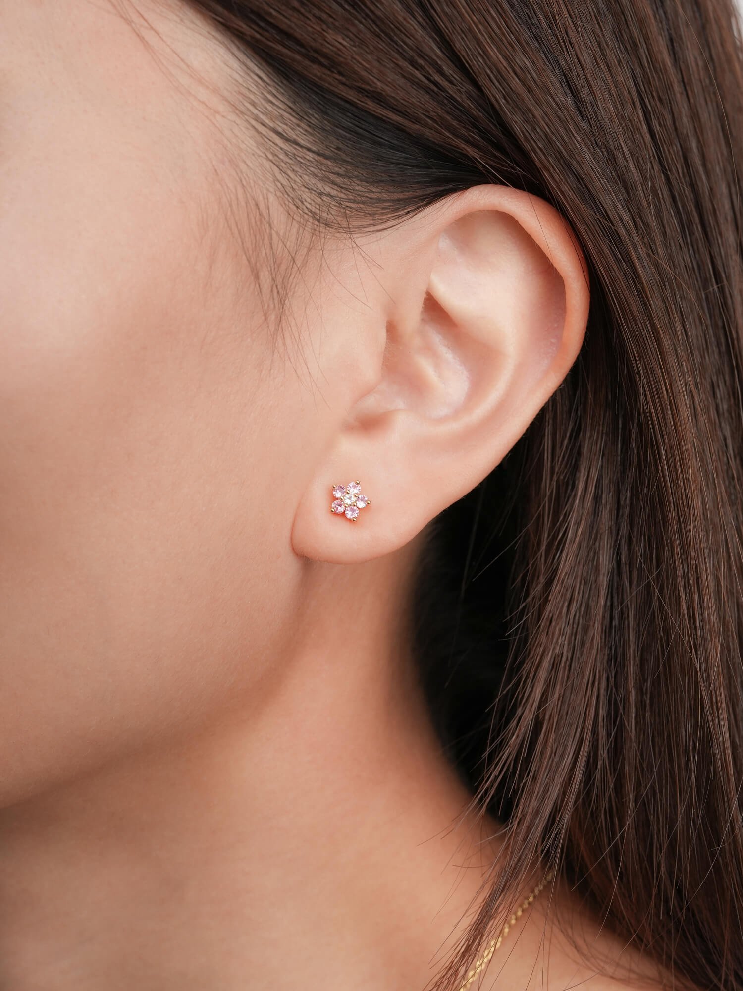 Blush Blossom Stud Earrings - Pink Sapphire in 18k Gold Vermeil ...