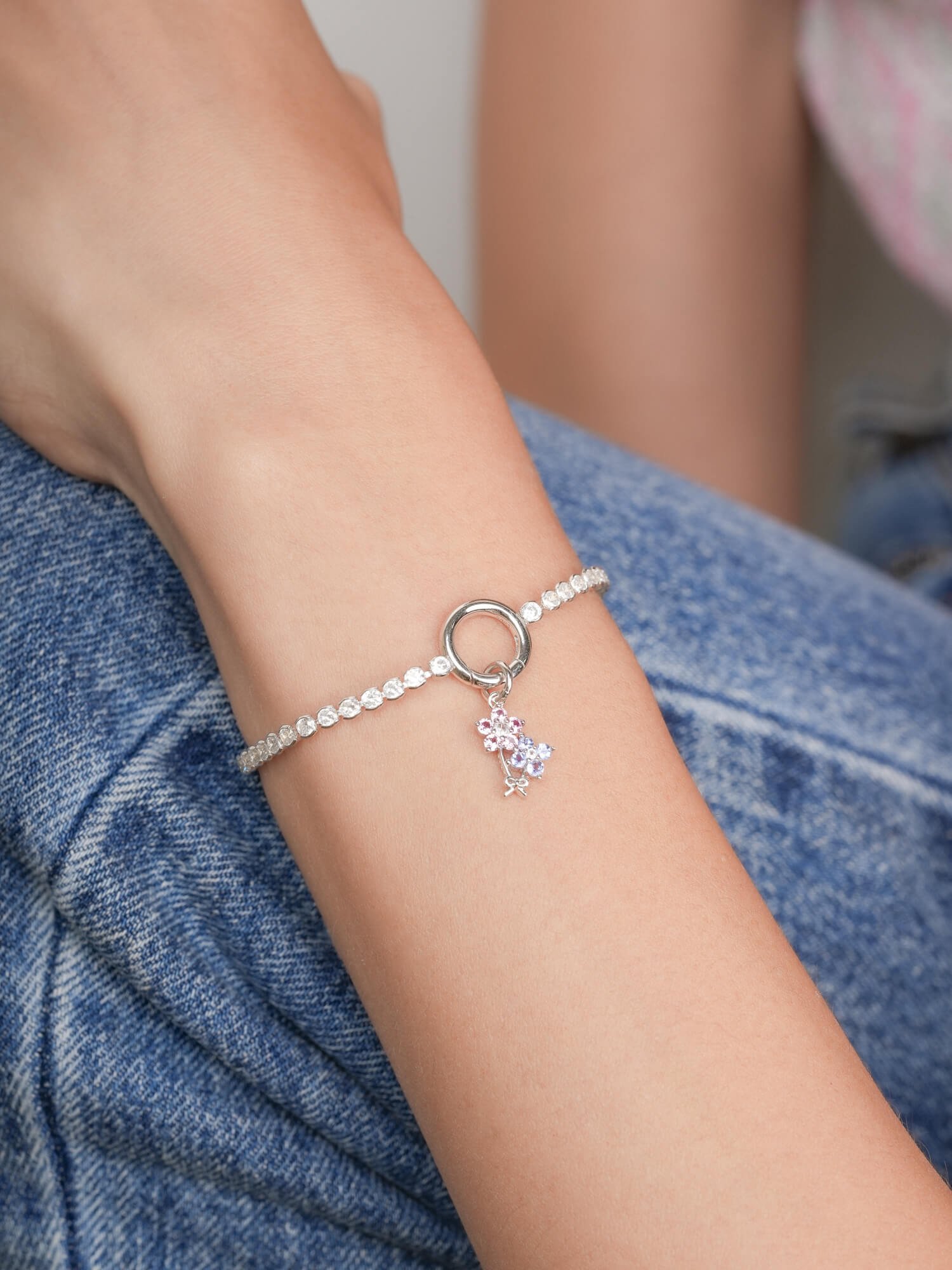 Spring Blossom Bouquet Charm in S925 Rhodium Vermeil | Mondays Made